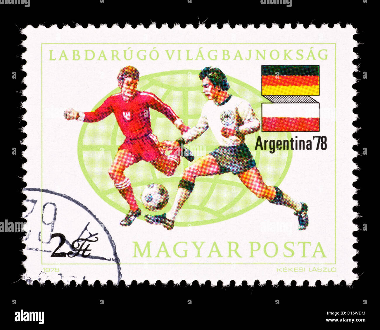 Postage stamp from Hungary depicting soccer players Stock Photo - Alamy