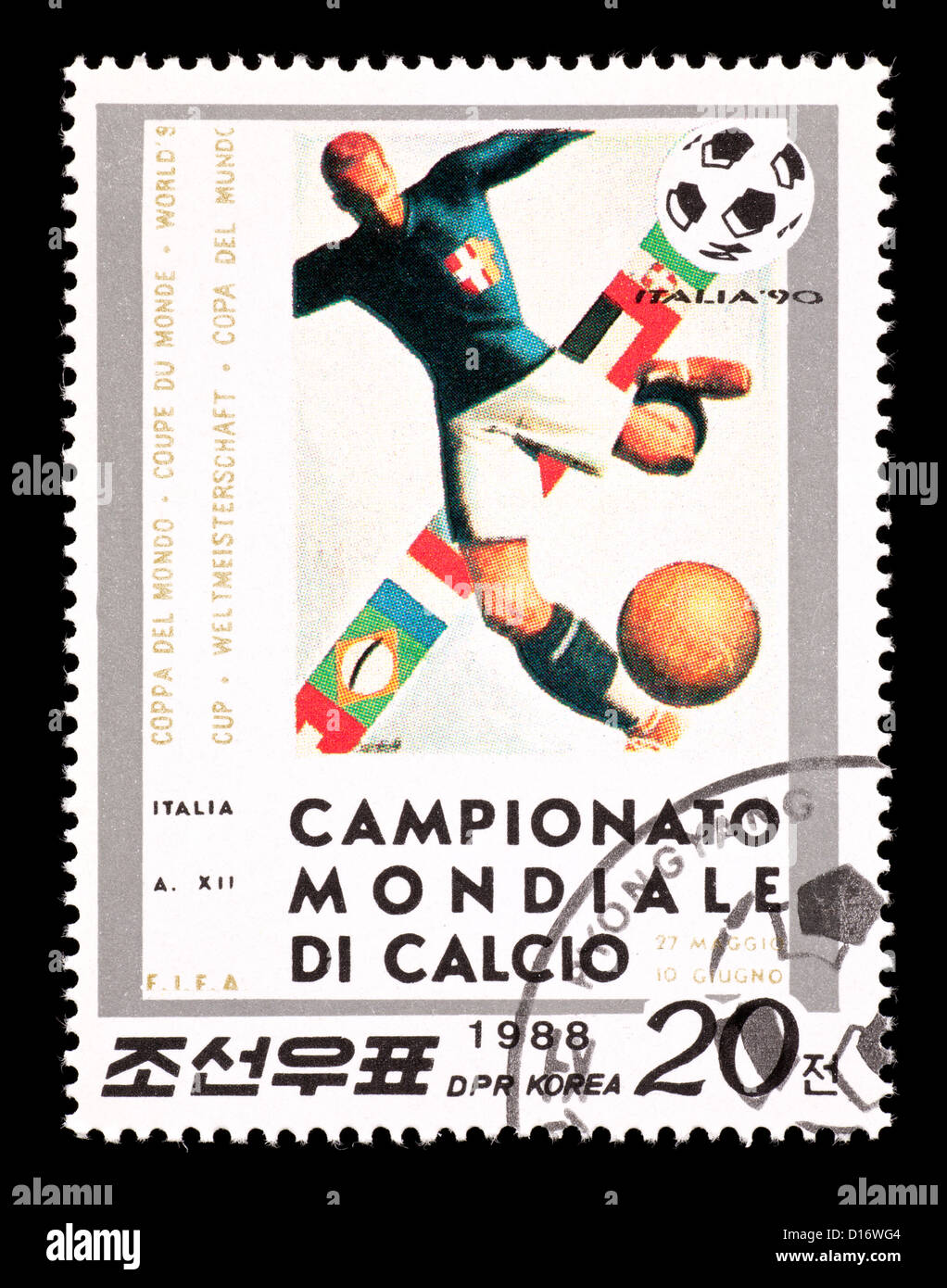 Postage stamp from North Korea depicting a soccer player, issued for ...