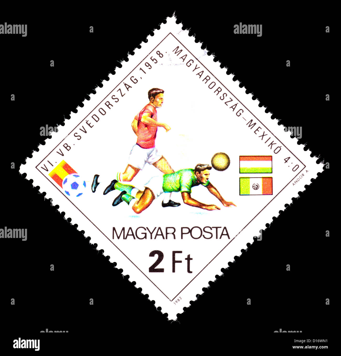 Postage stamp from Hungary depicting soccer players Stock Photo - Alamy