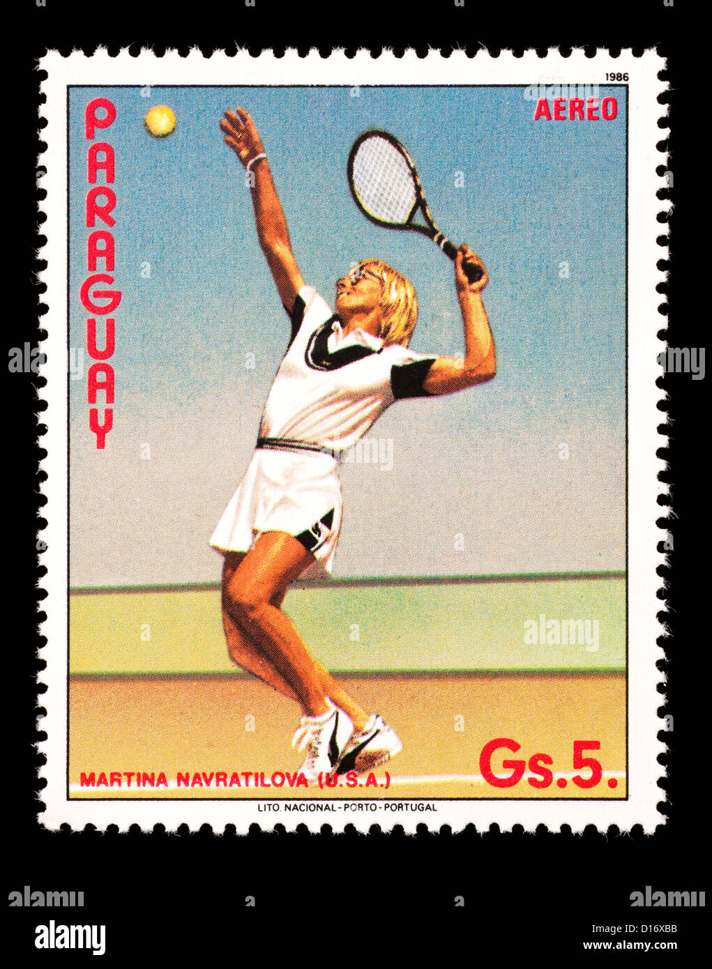 Postage stamp from Paraguay depicting Martina Navratilova playing ...