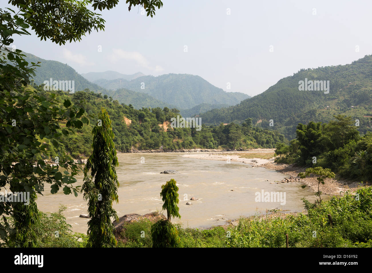 River view along the way from Kathmandu to Pokhara, Nepal Stock Photo ...