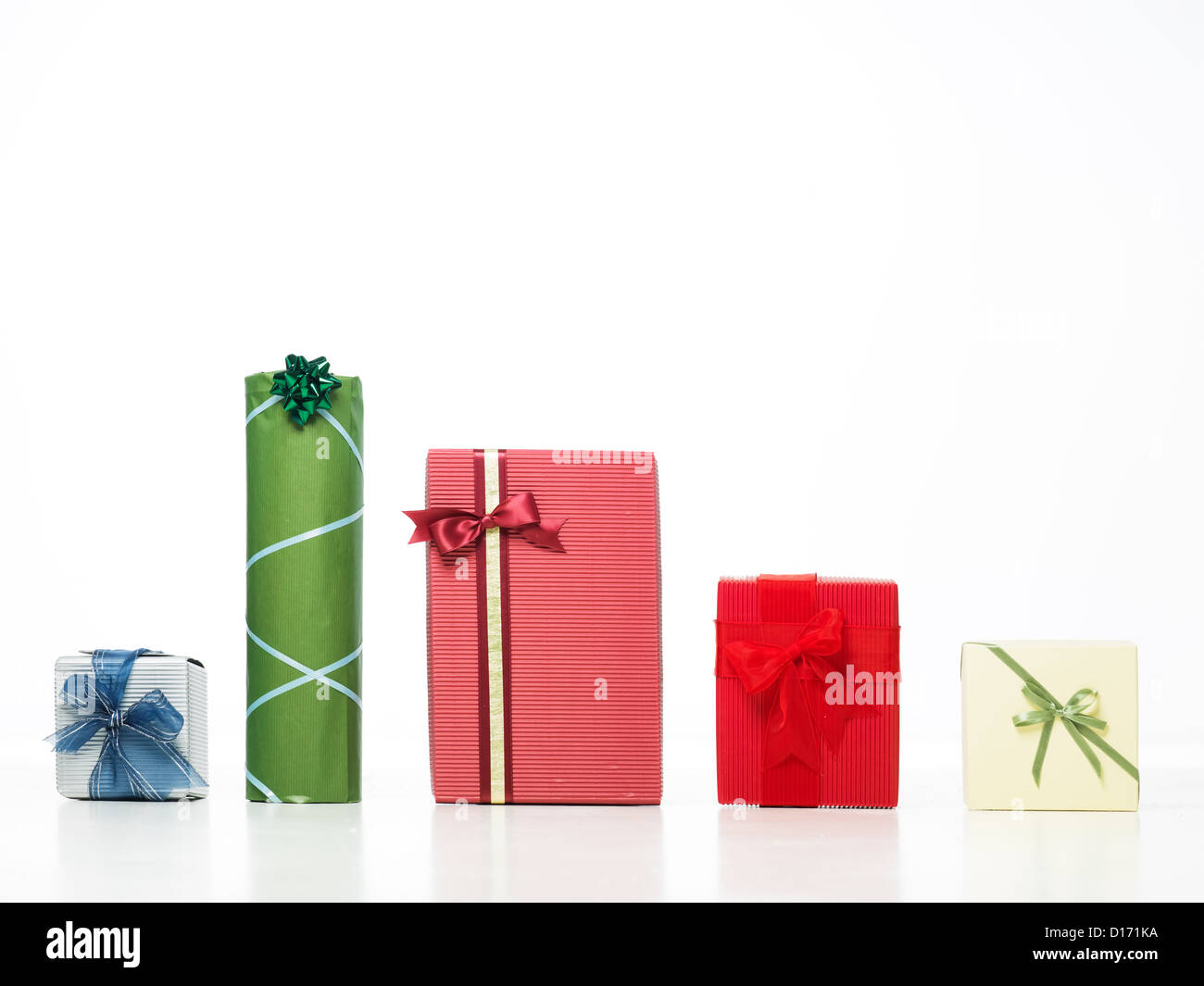 closeup of different colorful gift boxes in a row with beautiful ...