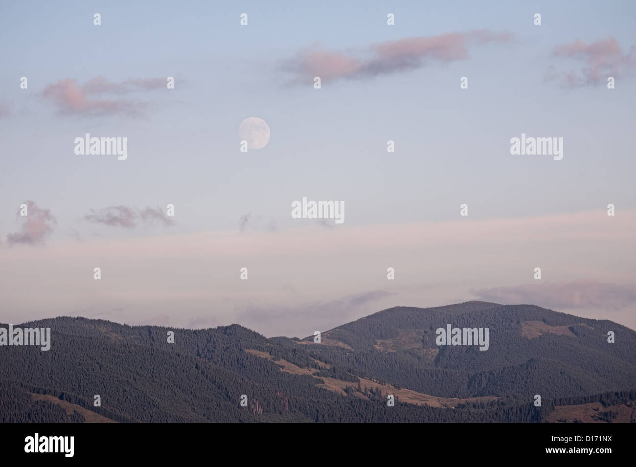 Full moon under Carpathian mountains, Ukraine Stock Photo - Alamy