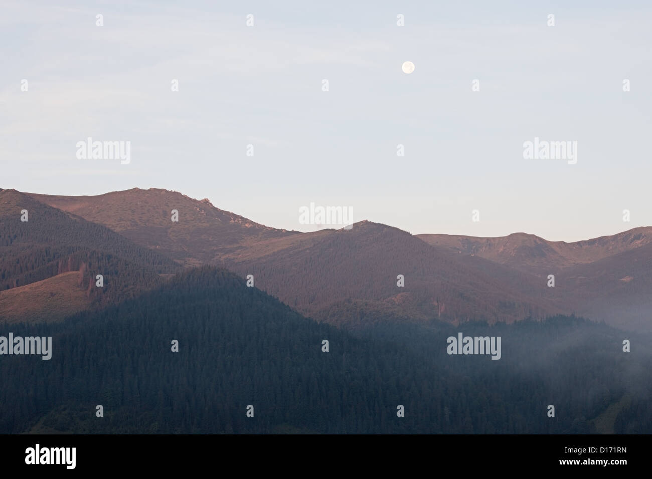 Full moon under Carpathian mountains, Ukraine Stock Photo - Alamy