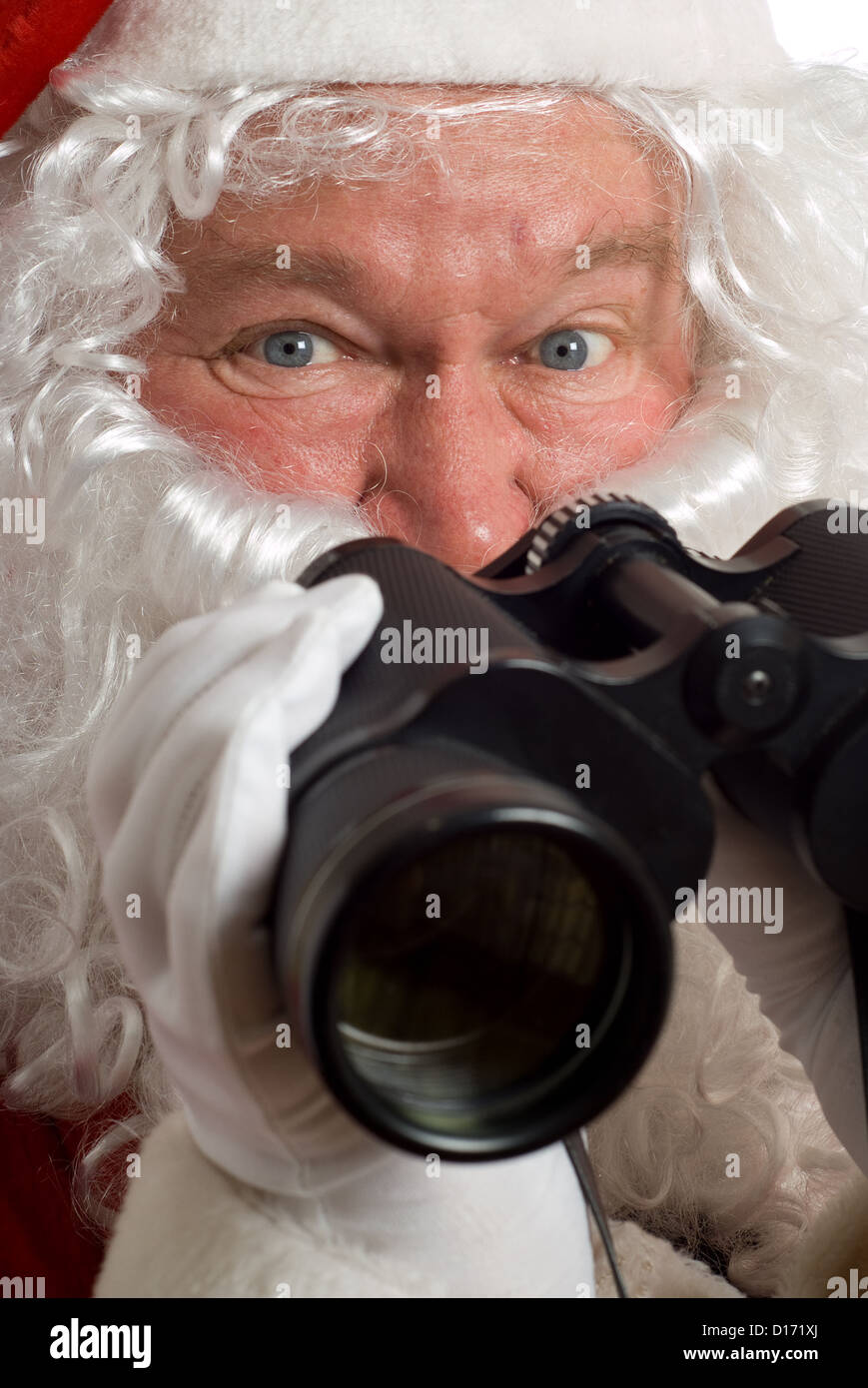 Close up Father Christmas with a questioning look in his eye and ...