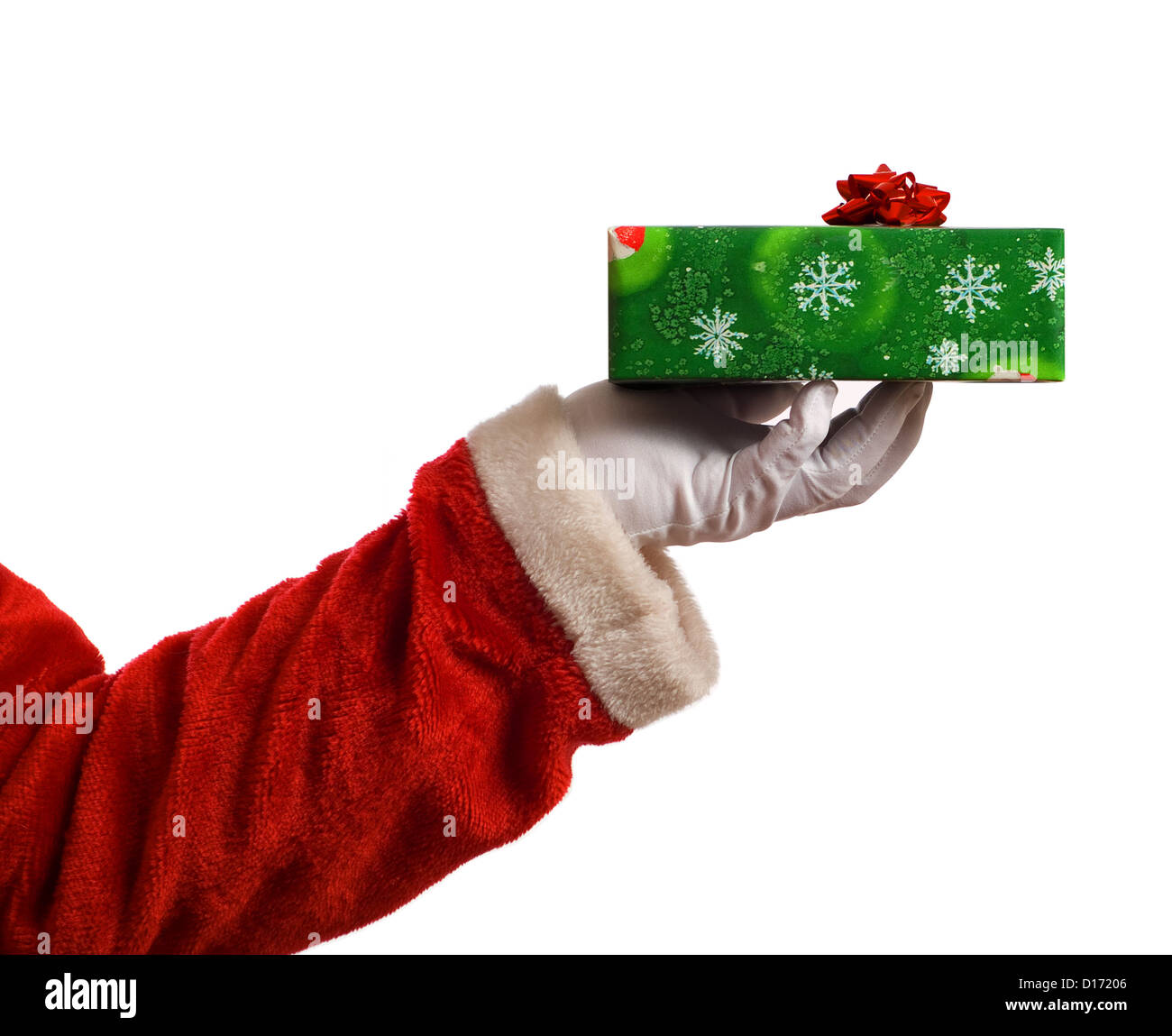 Santa Claus Father Christmas hand with wrapping paper present and red ...