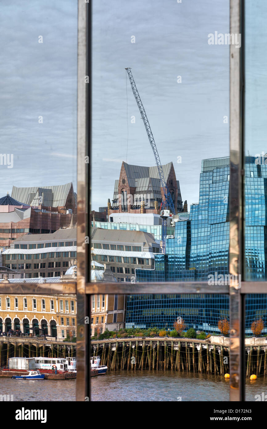 London skyline reflected in a window Stock Photo - Alamy
