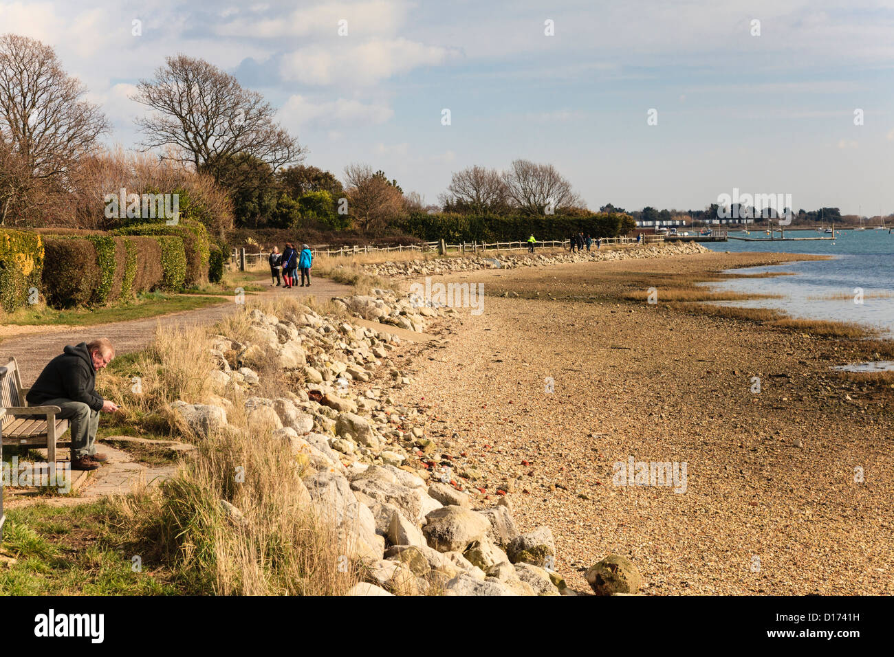 Walkers on the solent way path at Emsworth Hampshire, UK Stock Photo ...