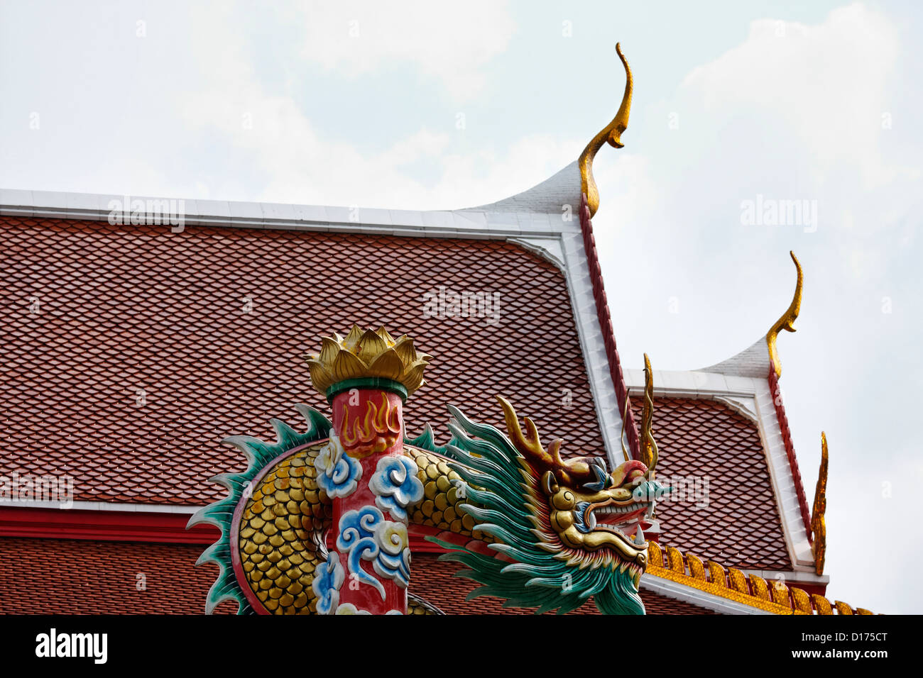 Thailand, Bangkok, a religious dragon statue close to a buddhist temple ...