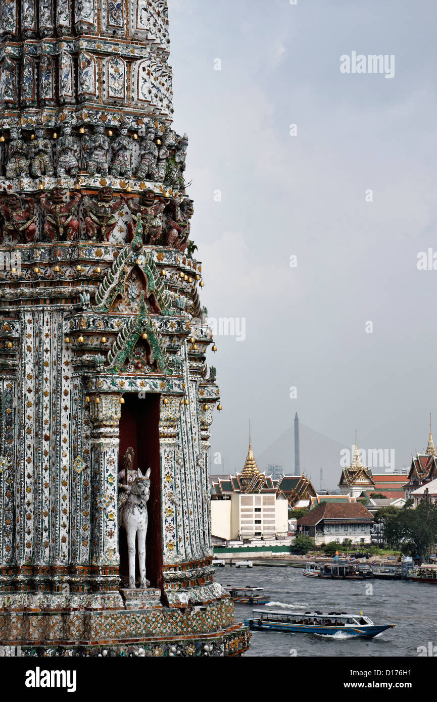 Thailand, Bangkok, view of the Chao Praya river and the skyline of the ...