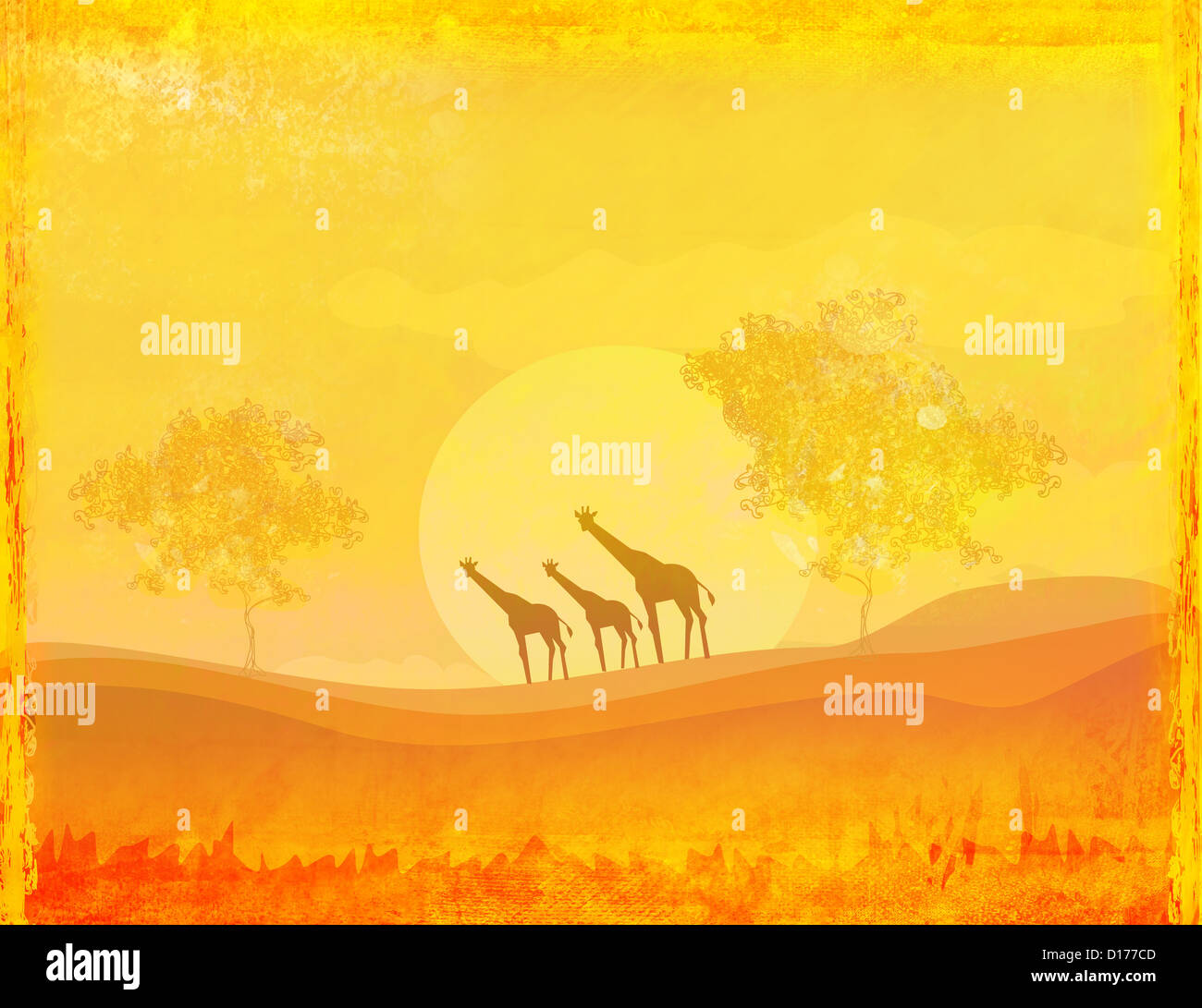 grunge background with African fauna and flora Stock Photo - Alamy