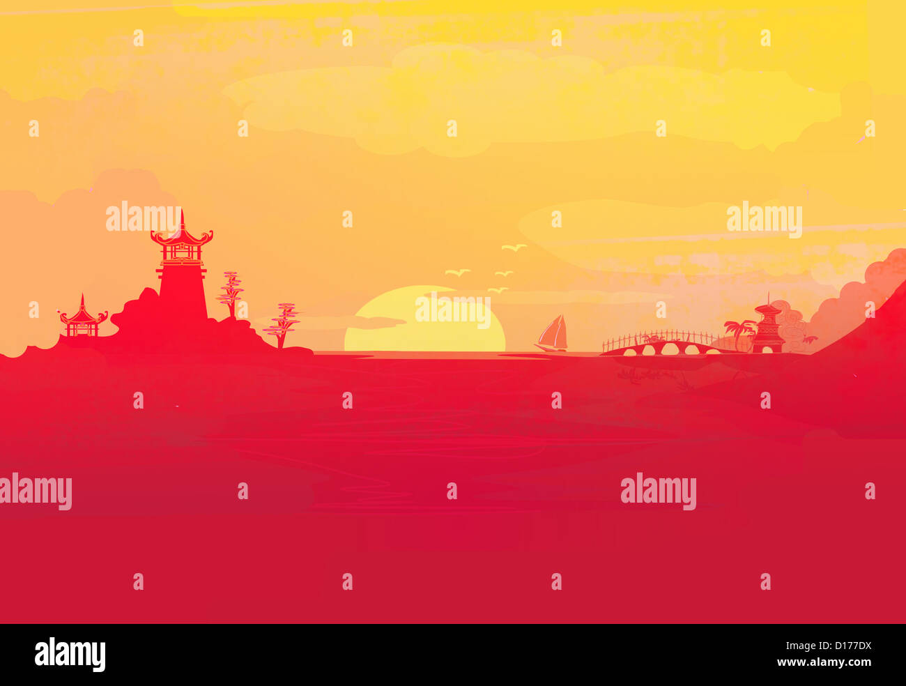 old paper with Asian Landscape Stock Photo - Alamy