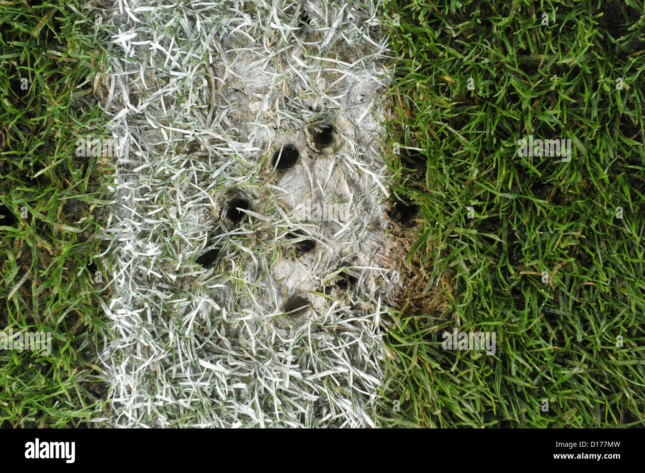 Holes in the pitch, made by cleats before the UEFA Europa League group ...