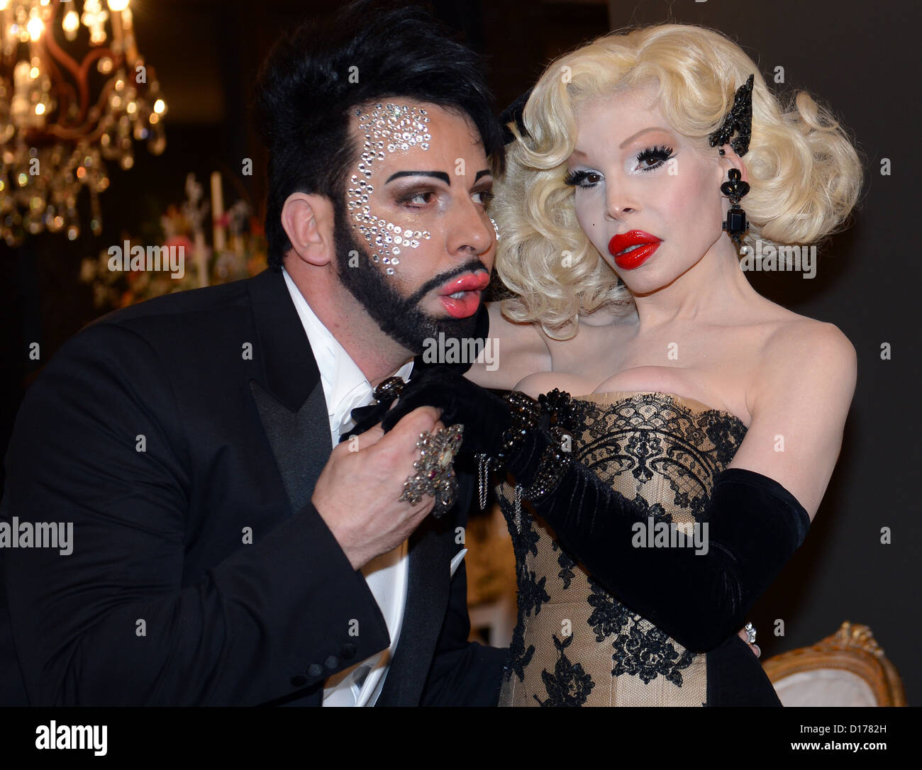 Fashion designer Harald Glööckler (R) and US model Amanda Lepore pose ...