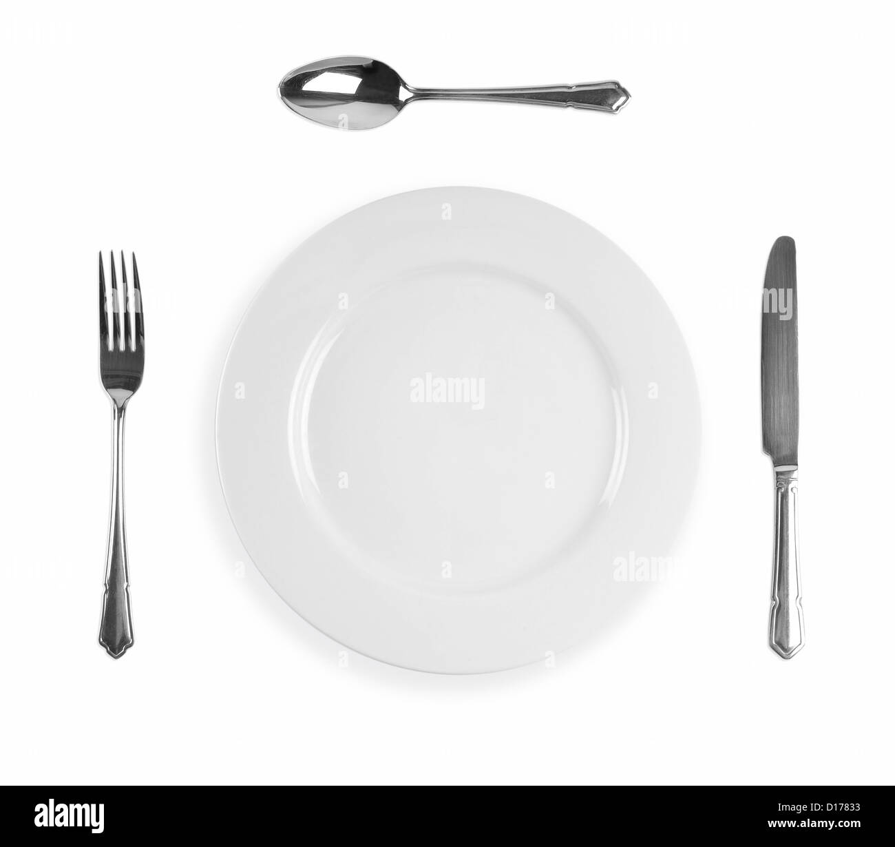 Cutlery dinner setting with knife, fork, spoon and plate Stock Photo ...