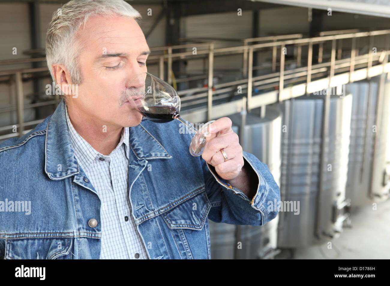 Man tasting industrial wine Stock Photo - Alamy