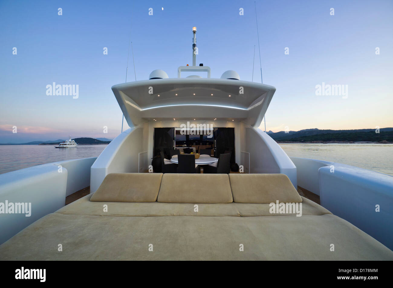 Italy, Sardinia, Tyrrhenian Sea, 35 meters luxury yacht, poop deck at ...