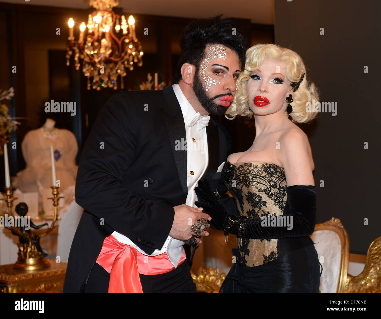 Fashion designer Harald Glööckler (L) and US model Amanda Lepore pose ...