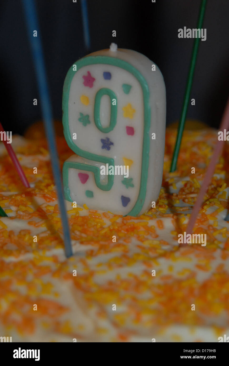 Birthday cake with no 9 candle Stock Photo - Alamy