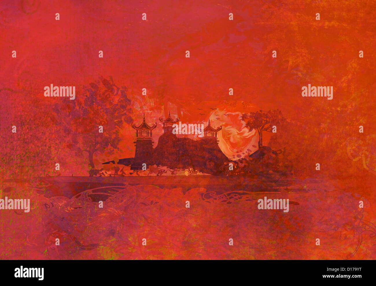 old paper with Asian Landscape Stock Photo - Alamy