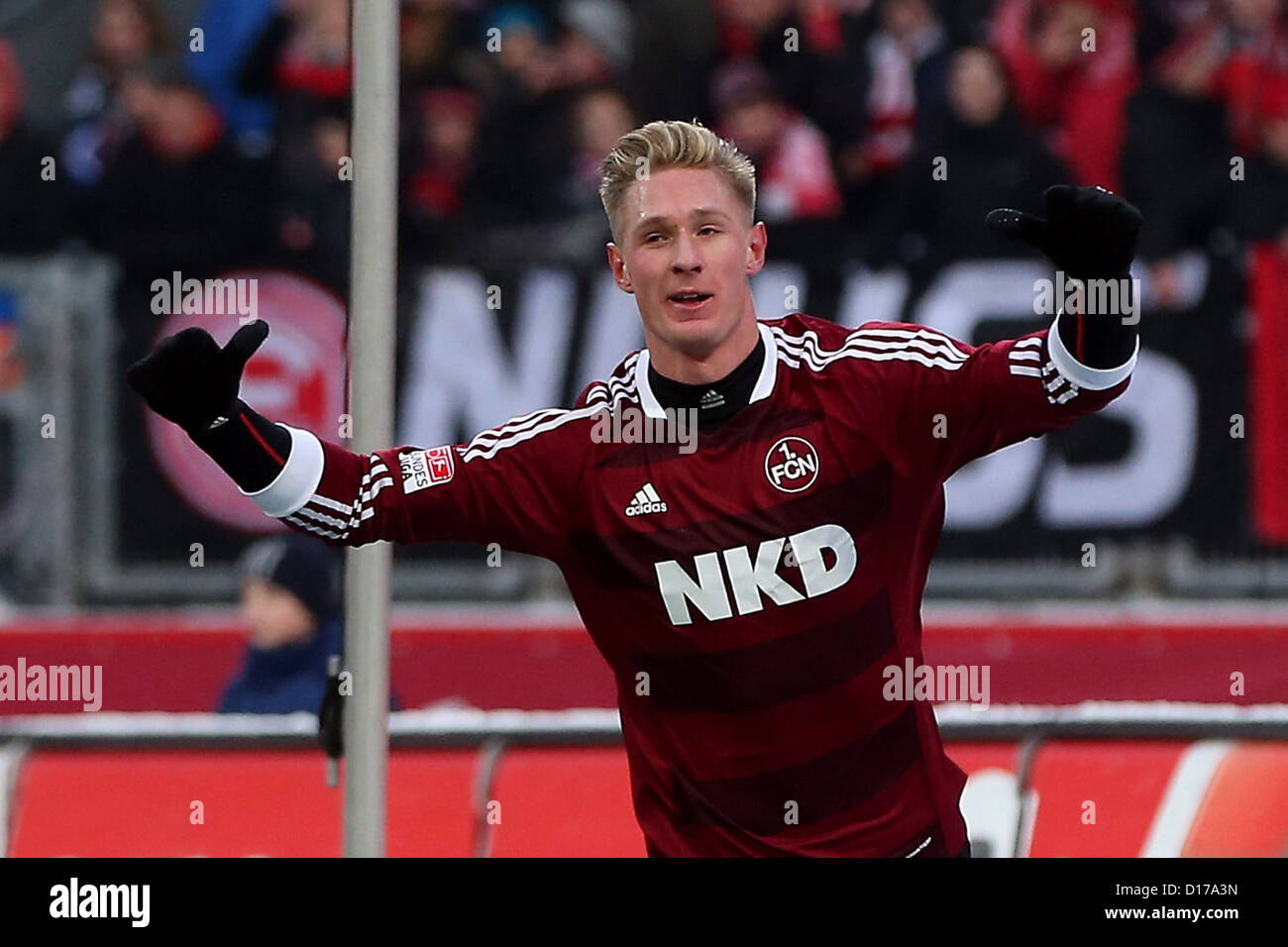Nuremberg's Sebastian Polter celebrates his 1-0 goal during Bundesliga ...