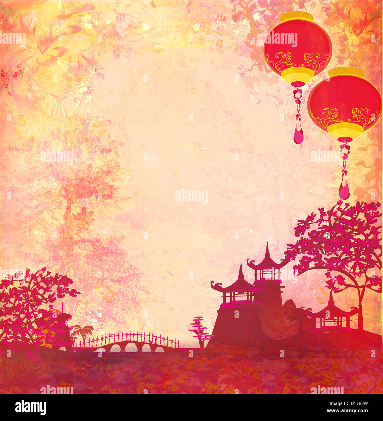 old paper with Asian Landscape Stock Photo - Alamy