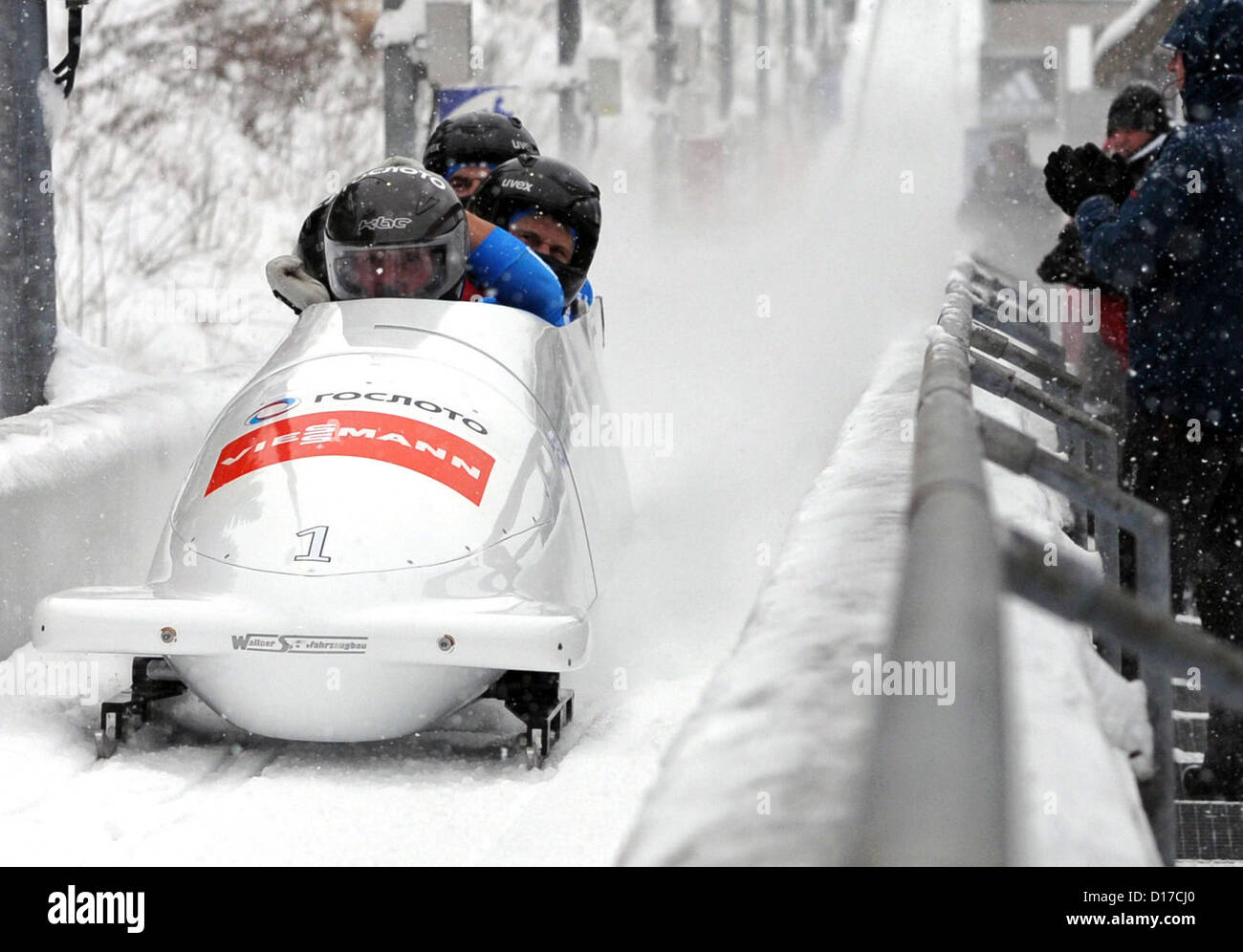 Russian bobsleigh pilots Alexandr Zubkov (front), Alexey Negodaylo ...