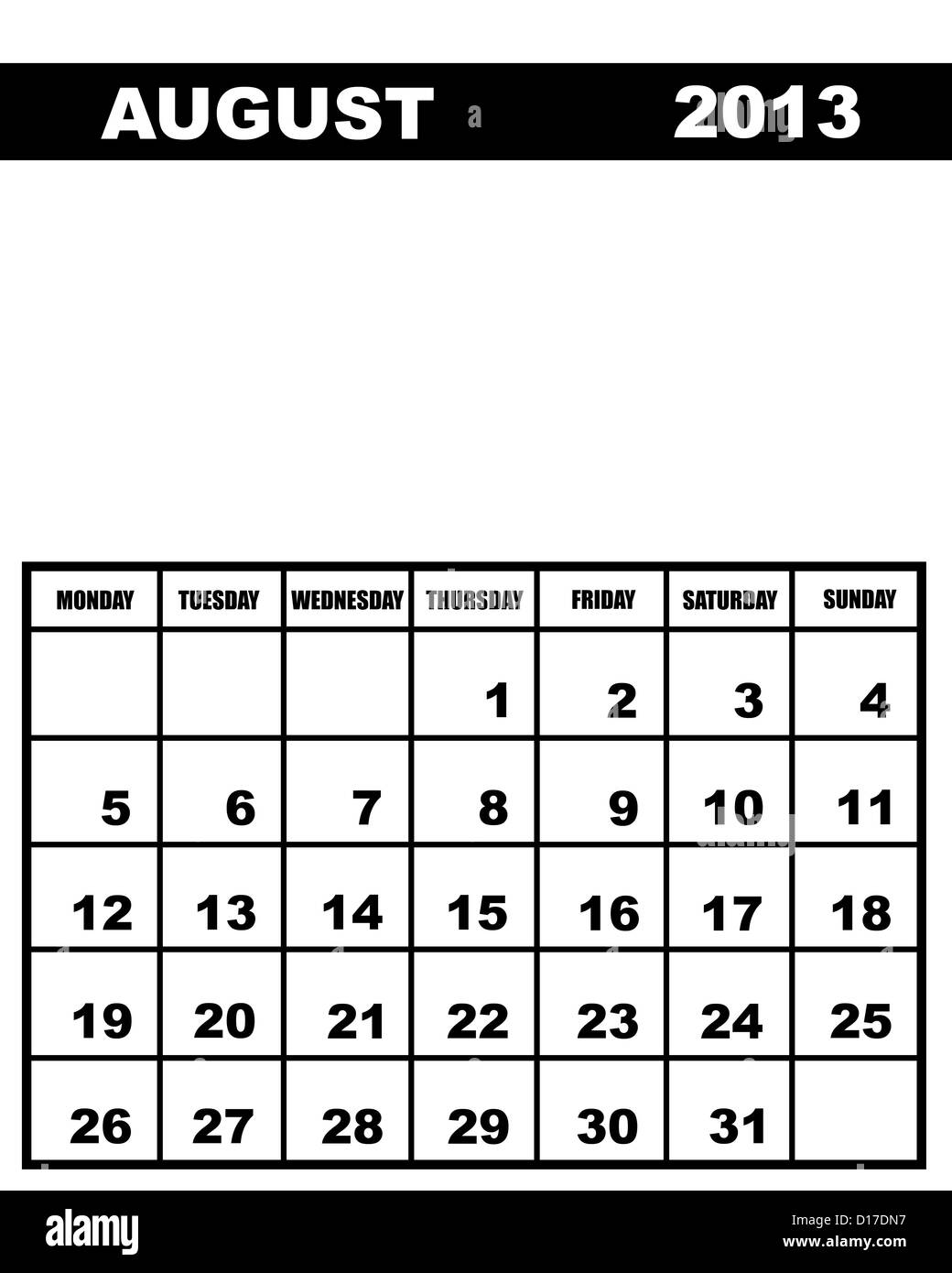 August calendar 2013 Stock Photo - Alamy