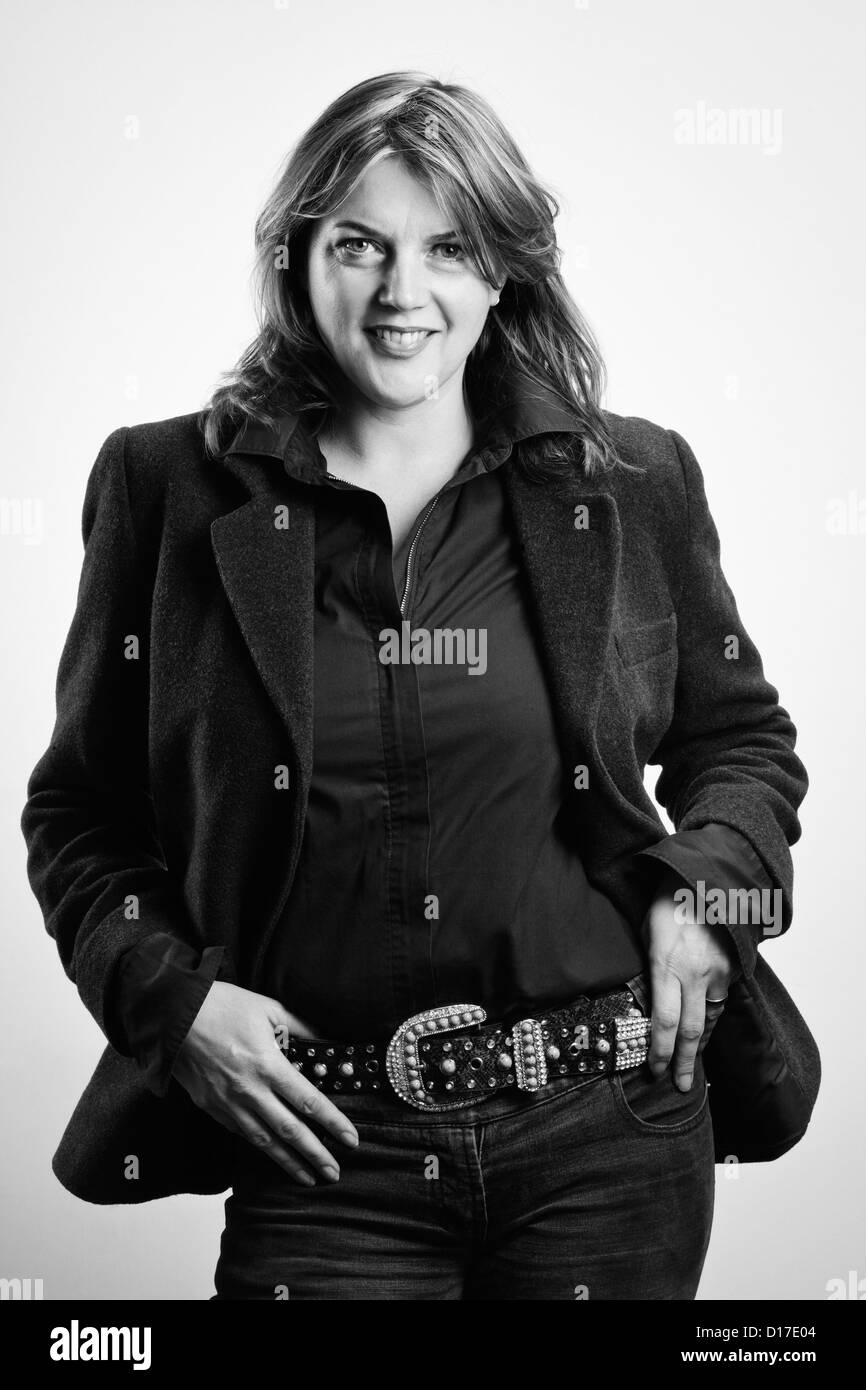 Portrait professional cheerful smiling Black and White Stock Photos ...