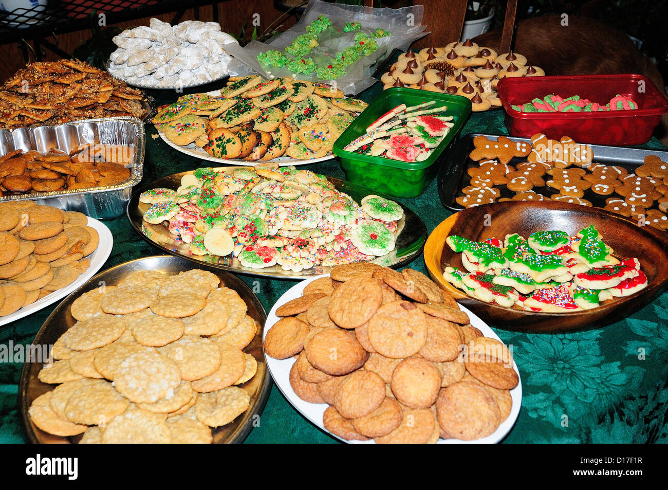 Table loaded with a variety of freshly baked Christmas cookies Stock ...