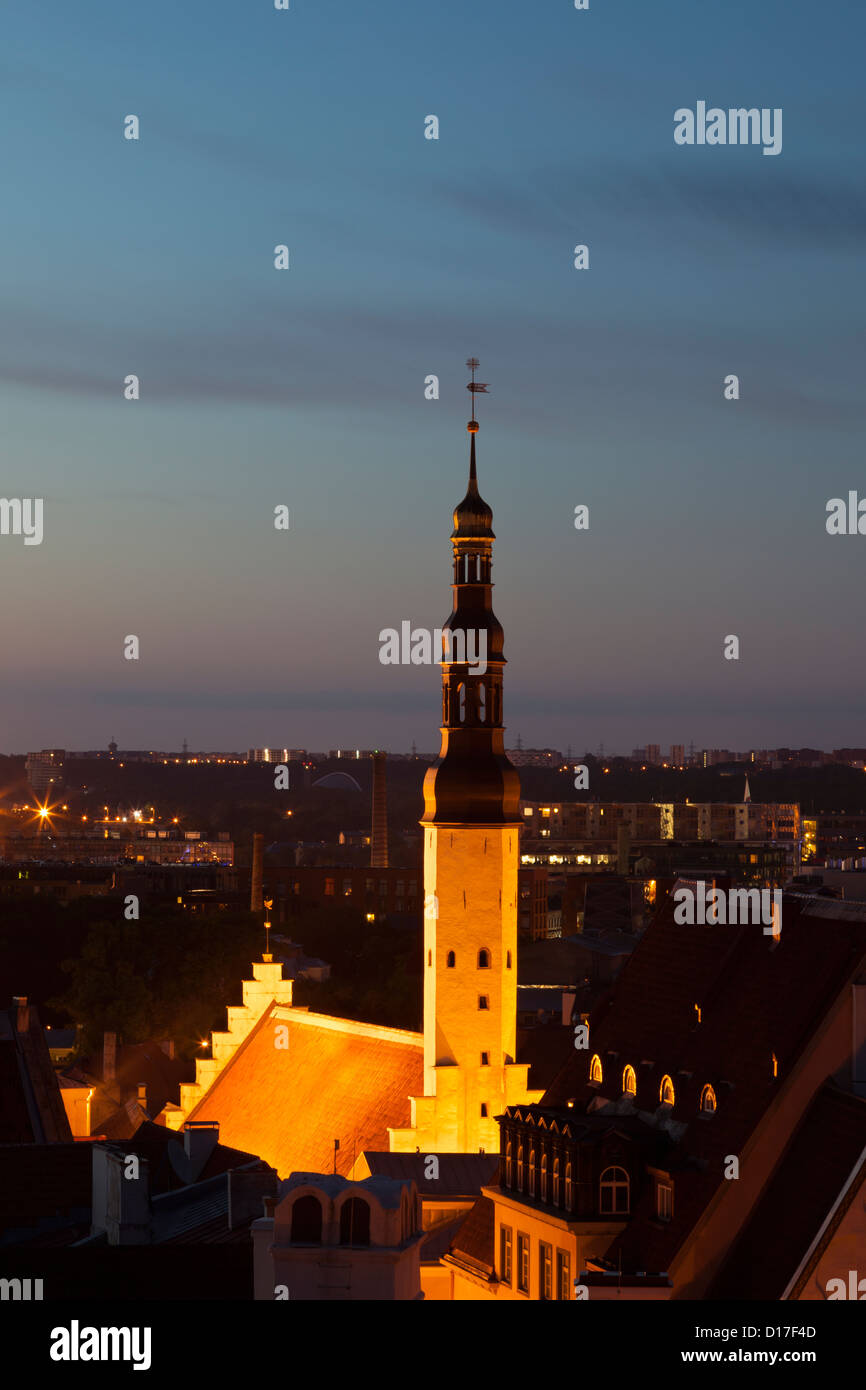 Church steeple lit up at night Stock Photo - Alamy
