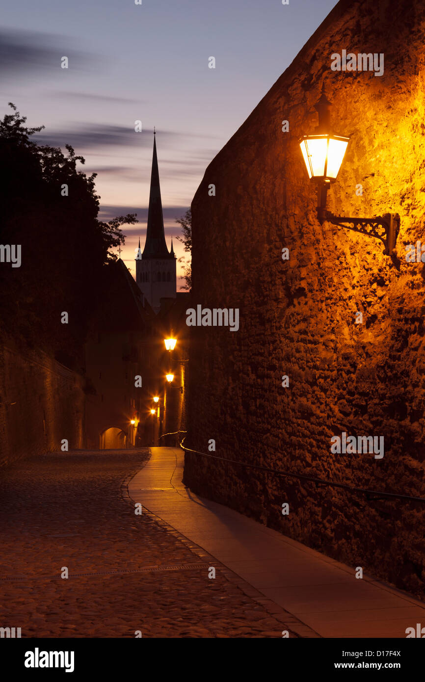 Streetlights along medieval city wall Stock Photo - Alamy
