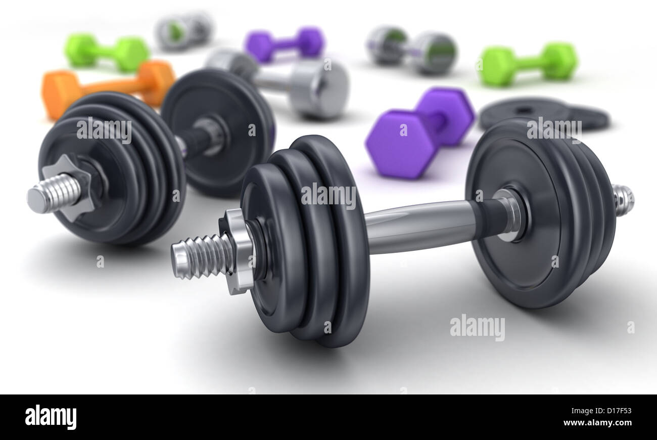 Dumbbells big and small (done in 3d Stock Photo - Alamy