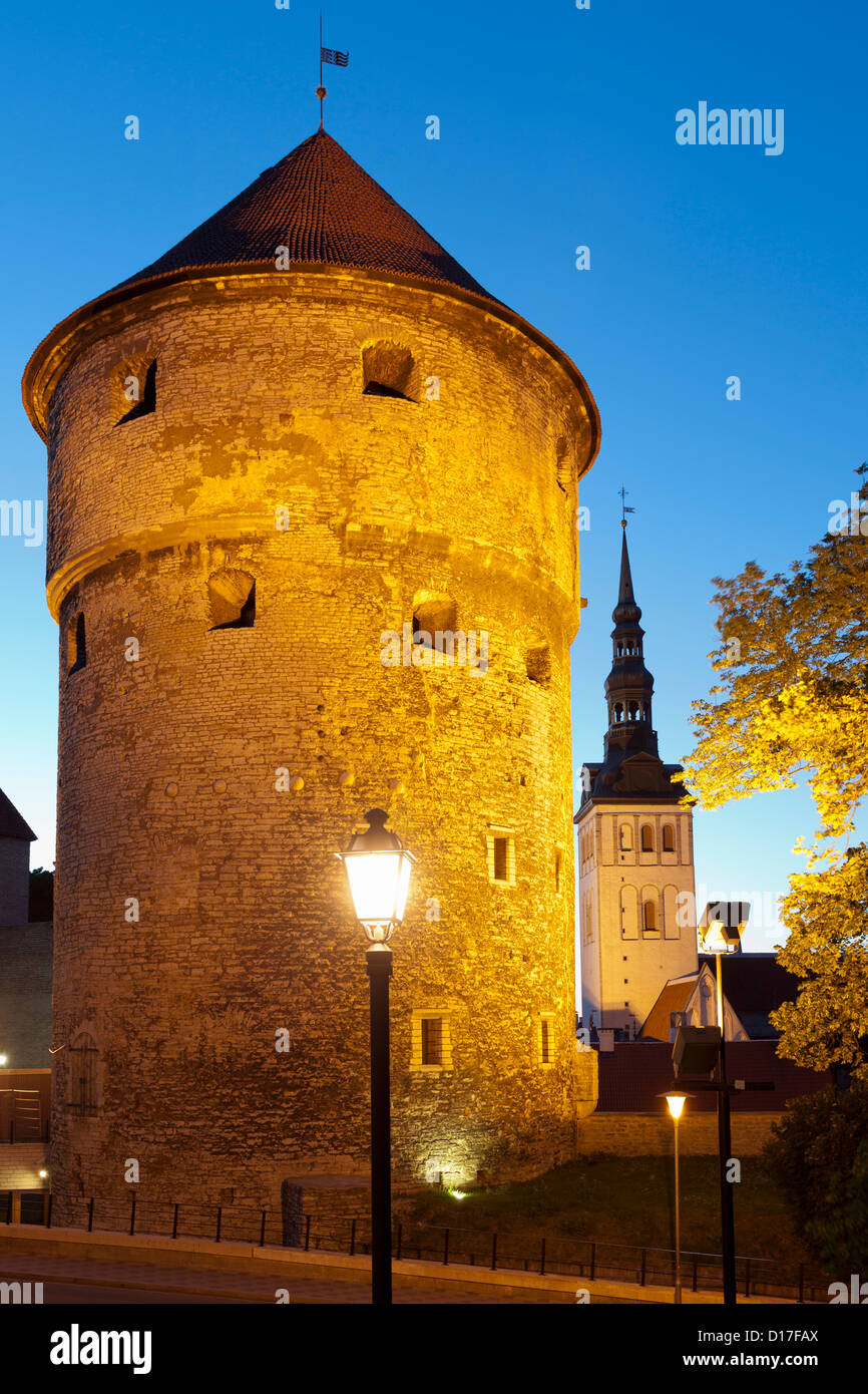 Medieval city wall lit up at night Stock Photo - Alamy