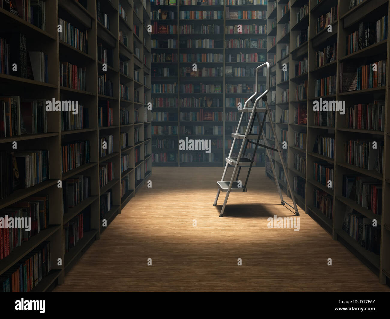 books in the dark library Stock Photo - Alamy