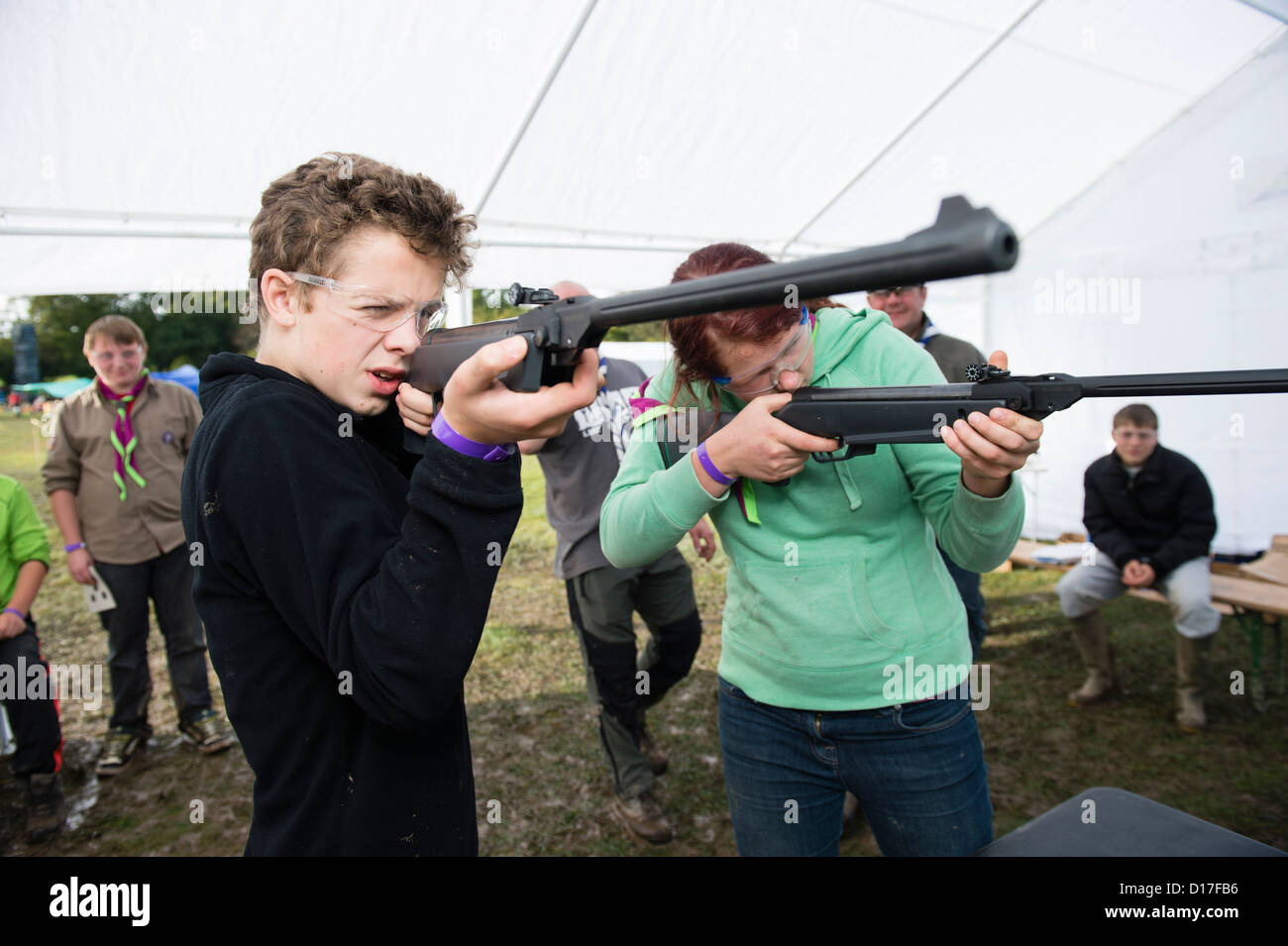 Scouts learning how to shoot with air guns at a camp in Ceredigion ...