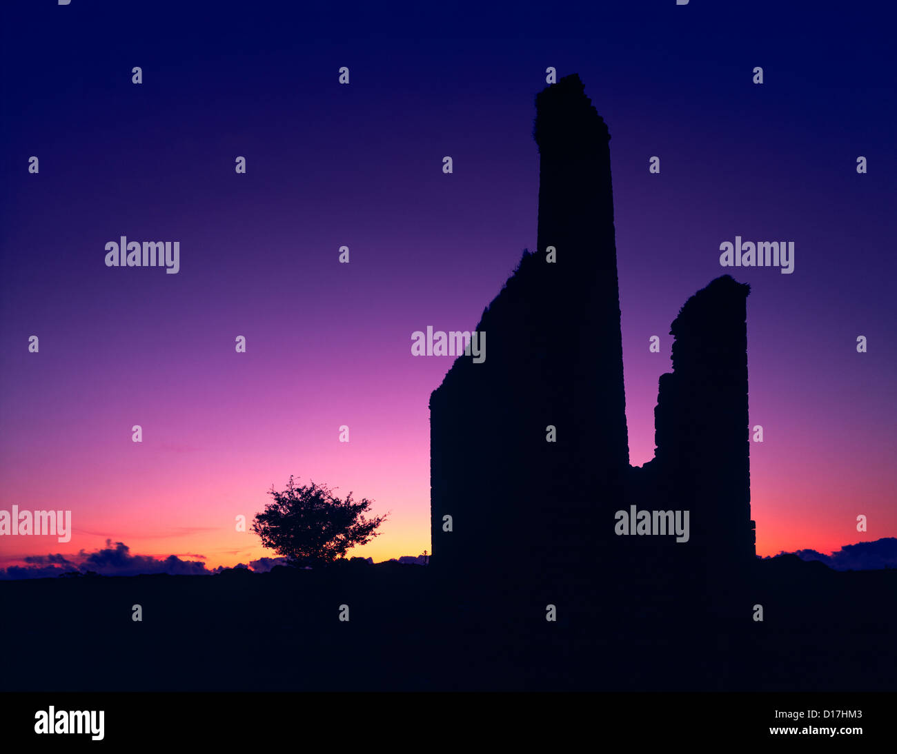 Silhouette of an old engine house ruin at the New Phoenix Mine, also ...