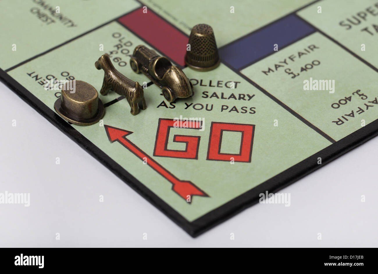 Playing pieces prepare to GO on a Traditional English edition of the ...