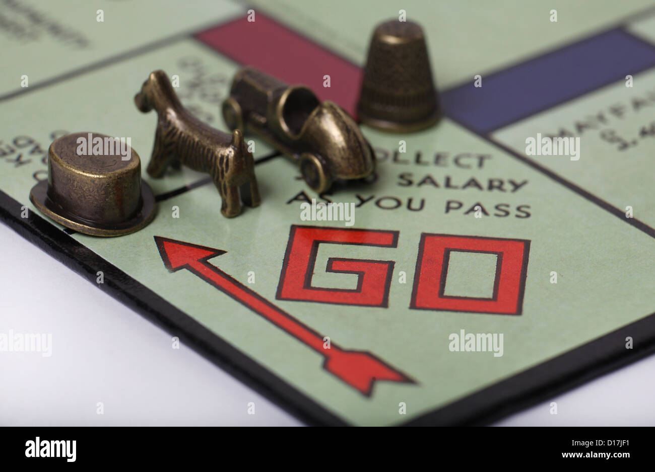 Playing pieces prepare to GO on a Traditional English edition of the ...