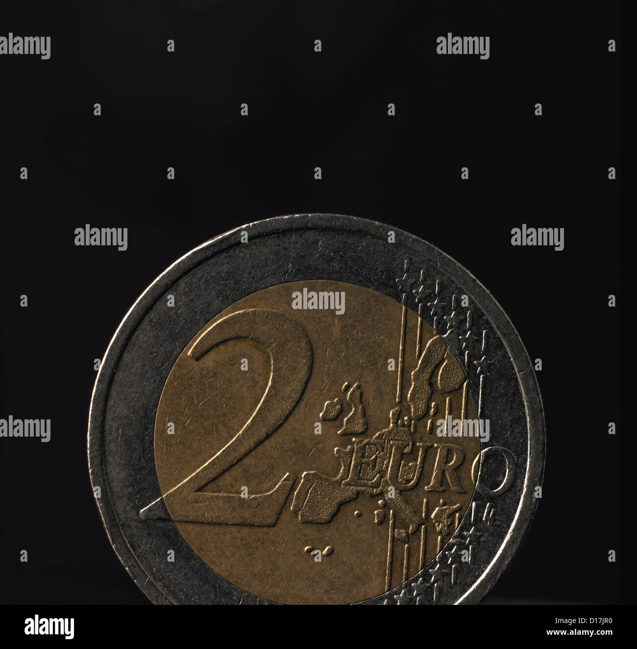 2 Euro coin extreme closeup on black background Stock Photo - Alamy