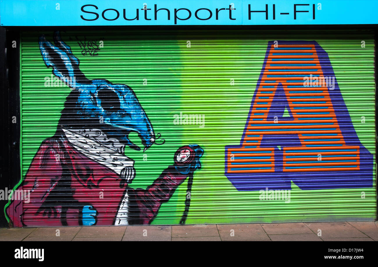 Painted Corrugated Shop Shutter Southport Hi-Fi Graffiti in Southport ...