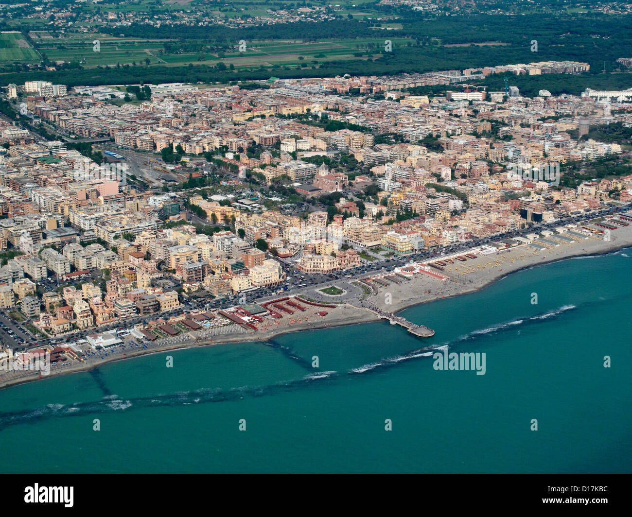 Italy, Lazio, Ostia (Rome) and tirrenian coastline, aerial view Stock ...