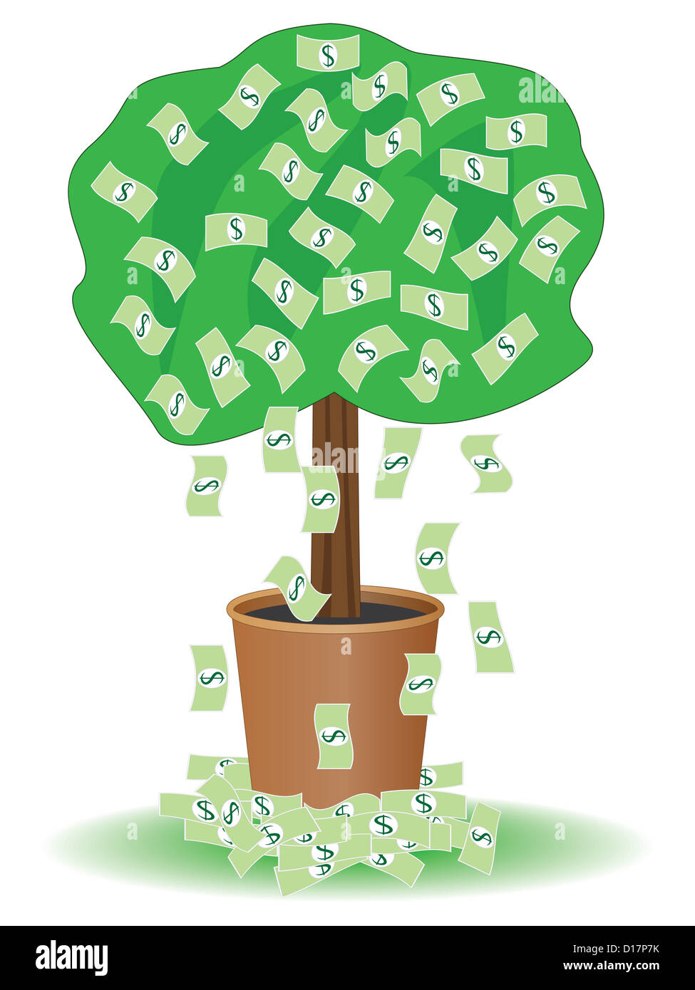 cash tree with falling dollars Stock Photo - Alamy