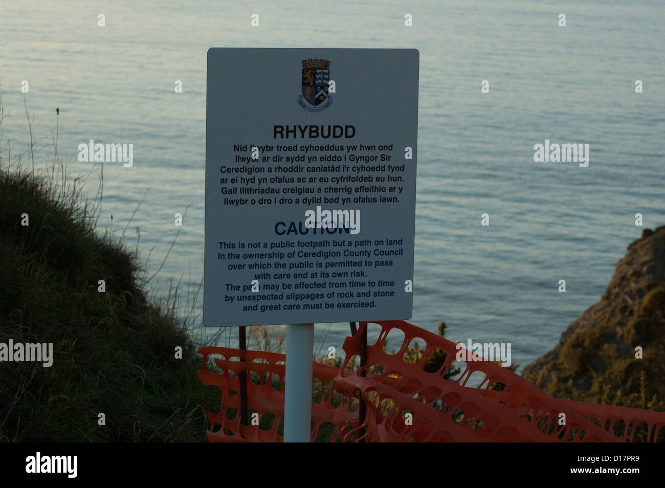 Public footpath caution sign on Constitution Hill, Aberystwyth Stock ...