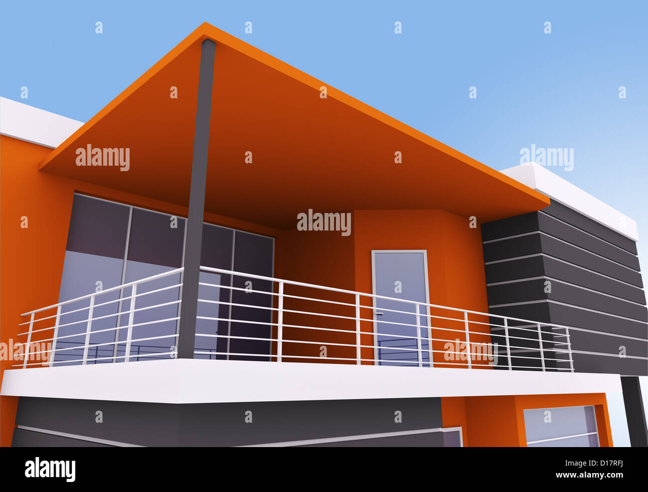 Exterior of modern house with big terrace Stock Photo - Alamy