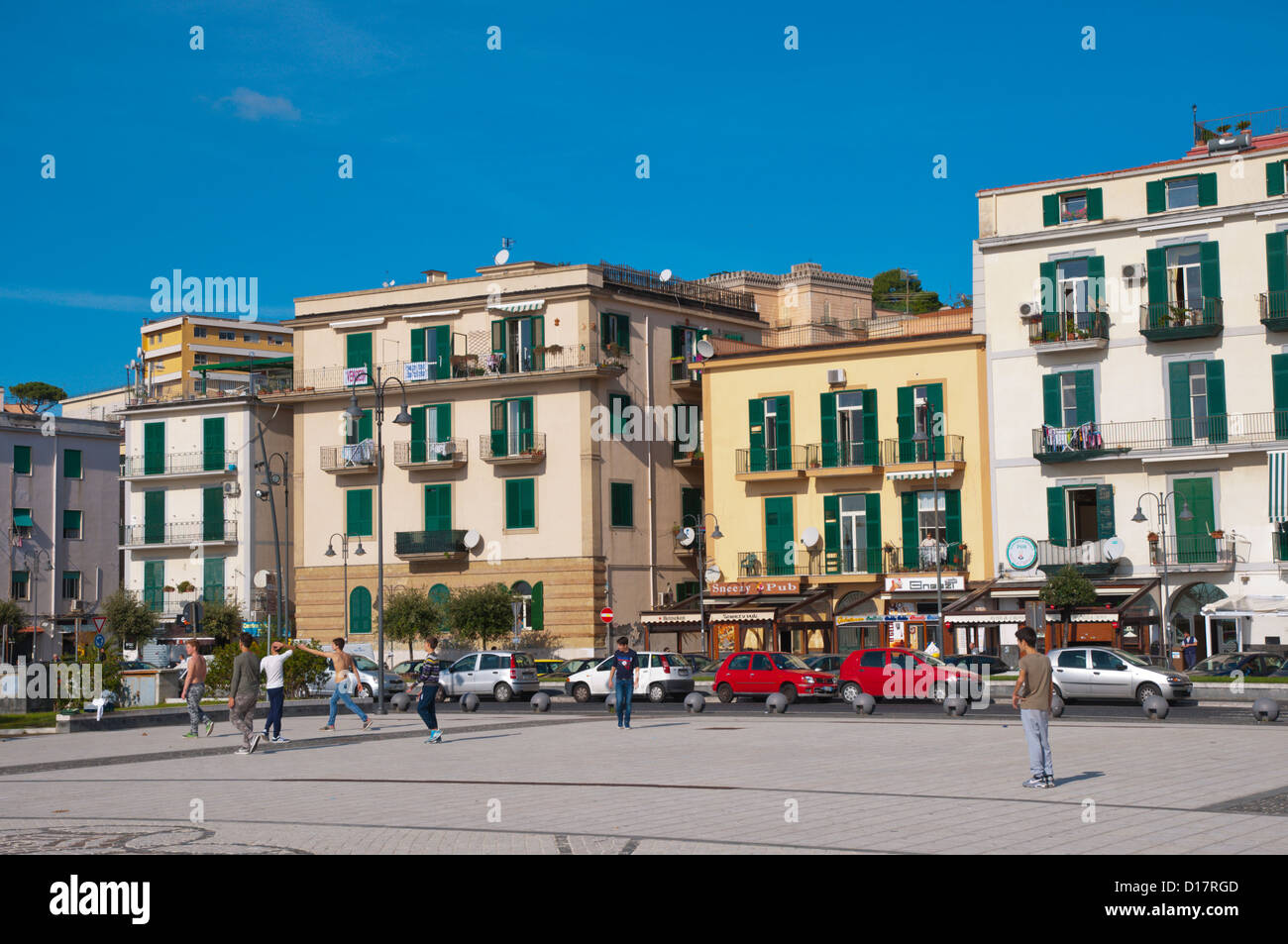 Boys playing football Lungomare Yalta seaside promenade Pozzuoli the ...