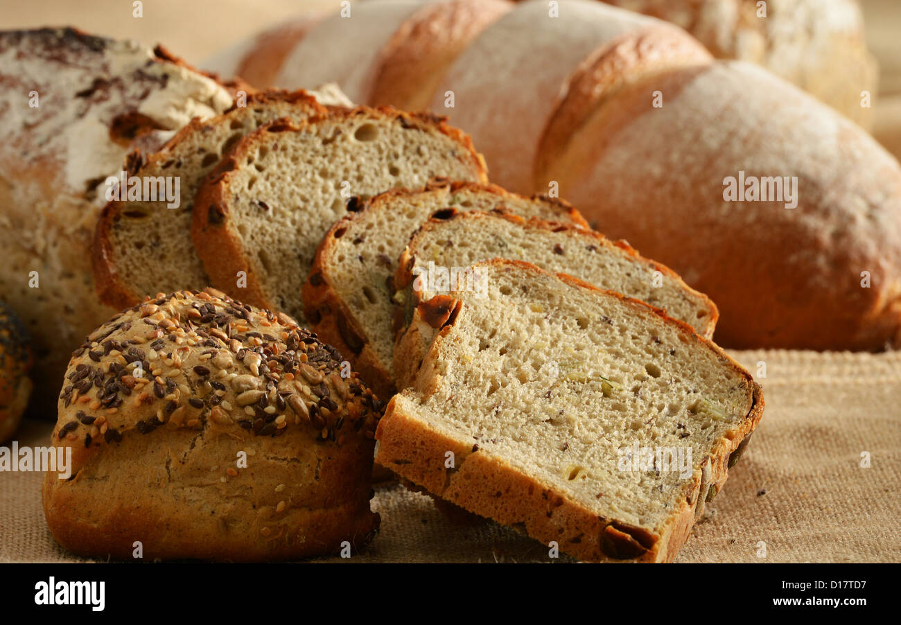 Composition with bread and rolls Stock Photo - Alamy