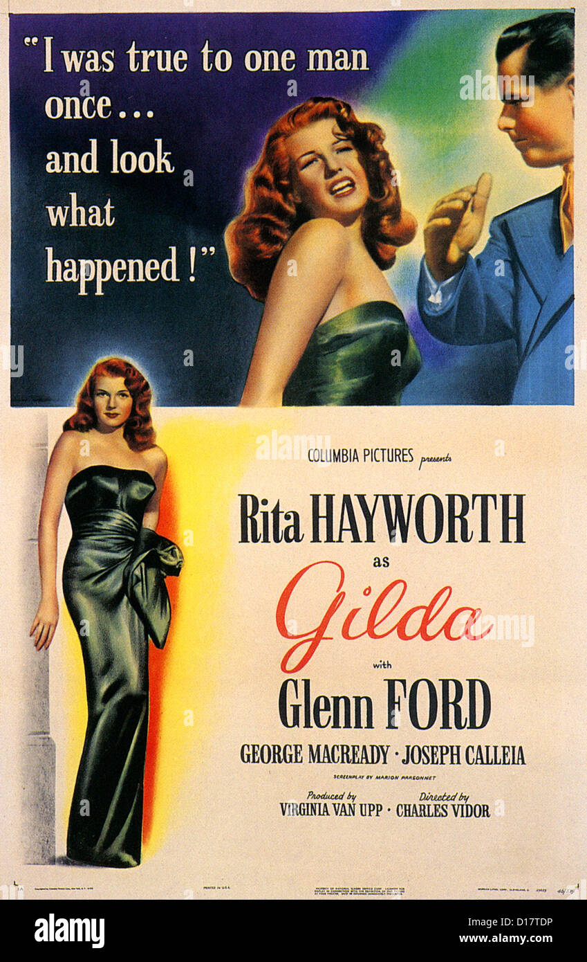 GILDA Poster for 1946 Columbia film with Rita Hayworth and Glenn Ford ...