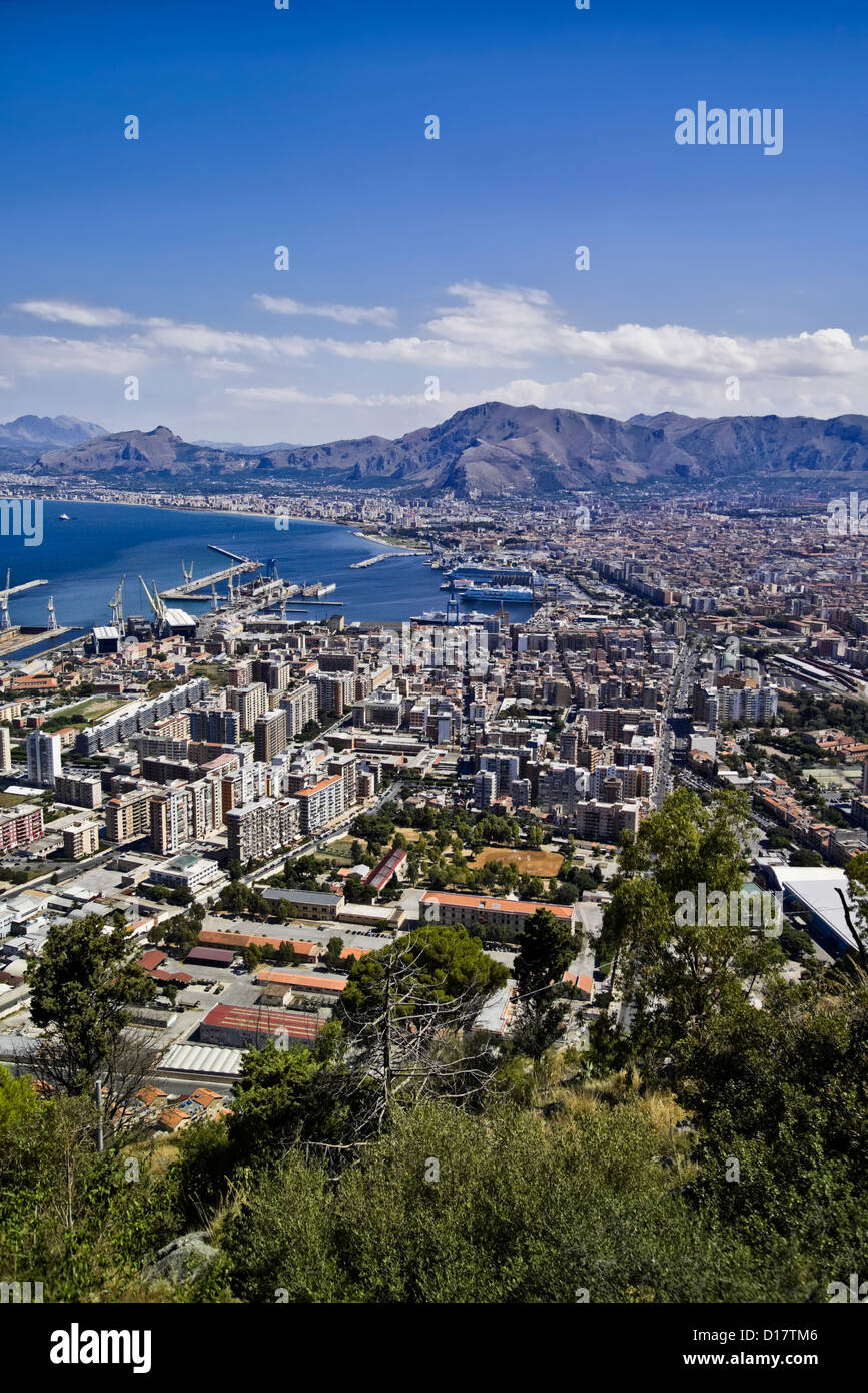 ITALY, Sicily, Palermo, panoramic view of the city and the port seen ...