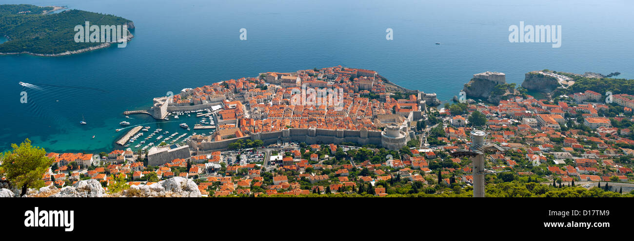 Panoramic view from Mount Srd of the old town in the city of Dubrovnik ...